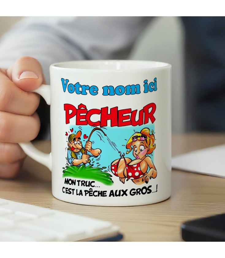 Mug humour pour pêcheur avec nom personnalisé