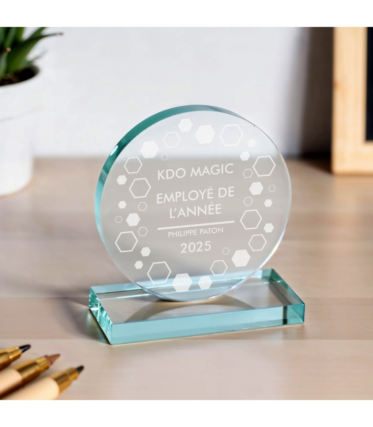 Trophée en verre personnalisé entreprise - Petit Modèle - KDOMAGIC