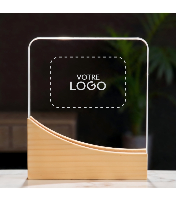 Trophée en verre et bois carré personnalisé avec votre logo